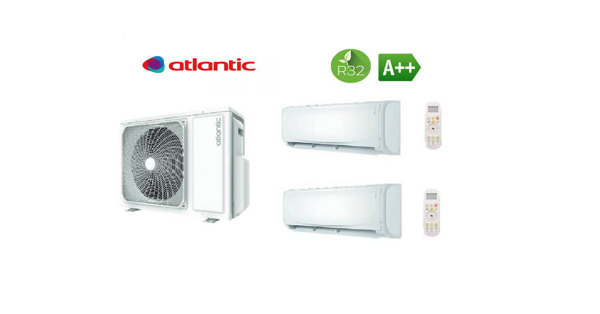 Pack climatisation bi split ATLANTIC 4,8 KW + 2 unités intérieures réversibles 2,6 kW DOJO R32 ...